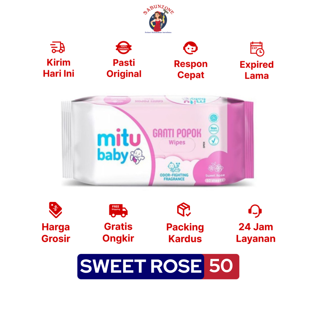 Tisu Basah Mitu Baby Antiseptic Wipes Sweet Rose 50 sheets | Lazada Indonesia