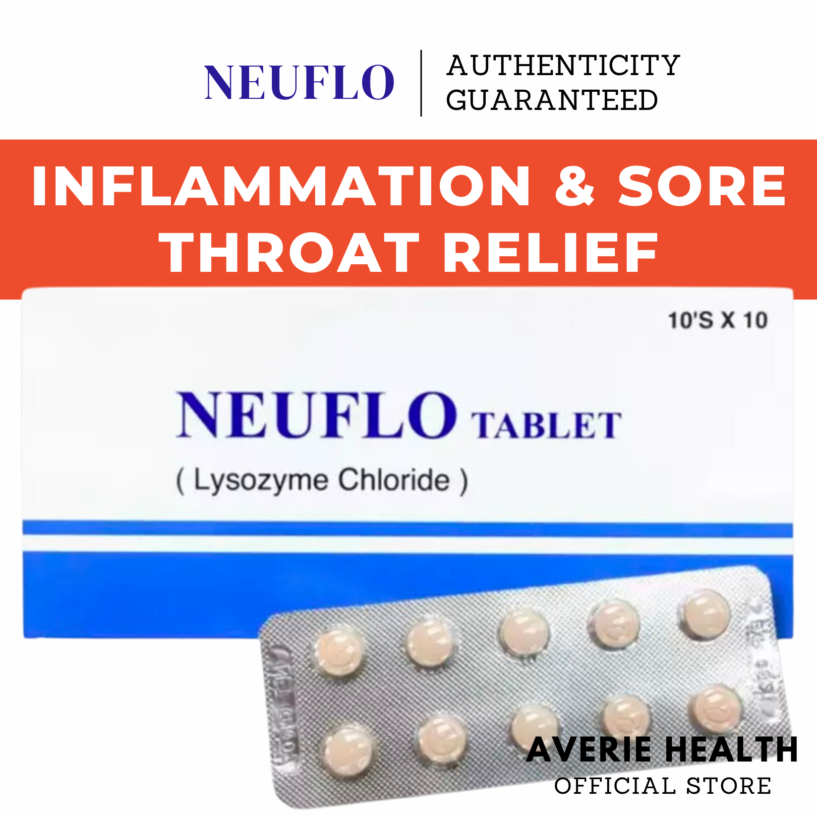 Neuflo 90mg Tablets 100s | Anti-Inflammatory, Sore Throat, Swollen Gums, Phlegm | Lysozyme ...