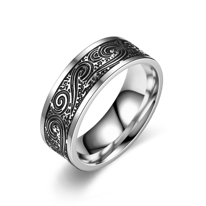 【I was hyped up】New Titanium Steel Men's Ring Retro Style Hand Jewelry ...