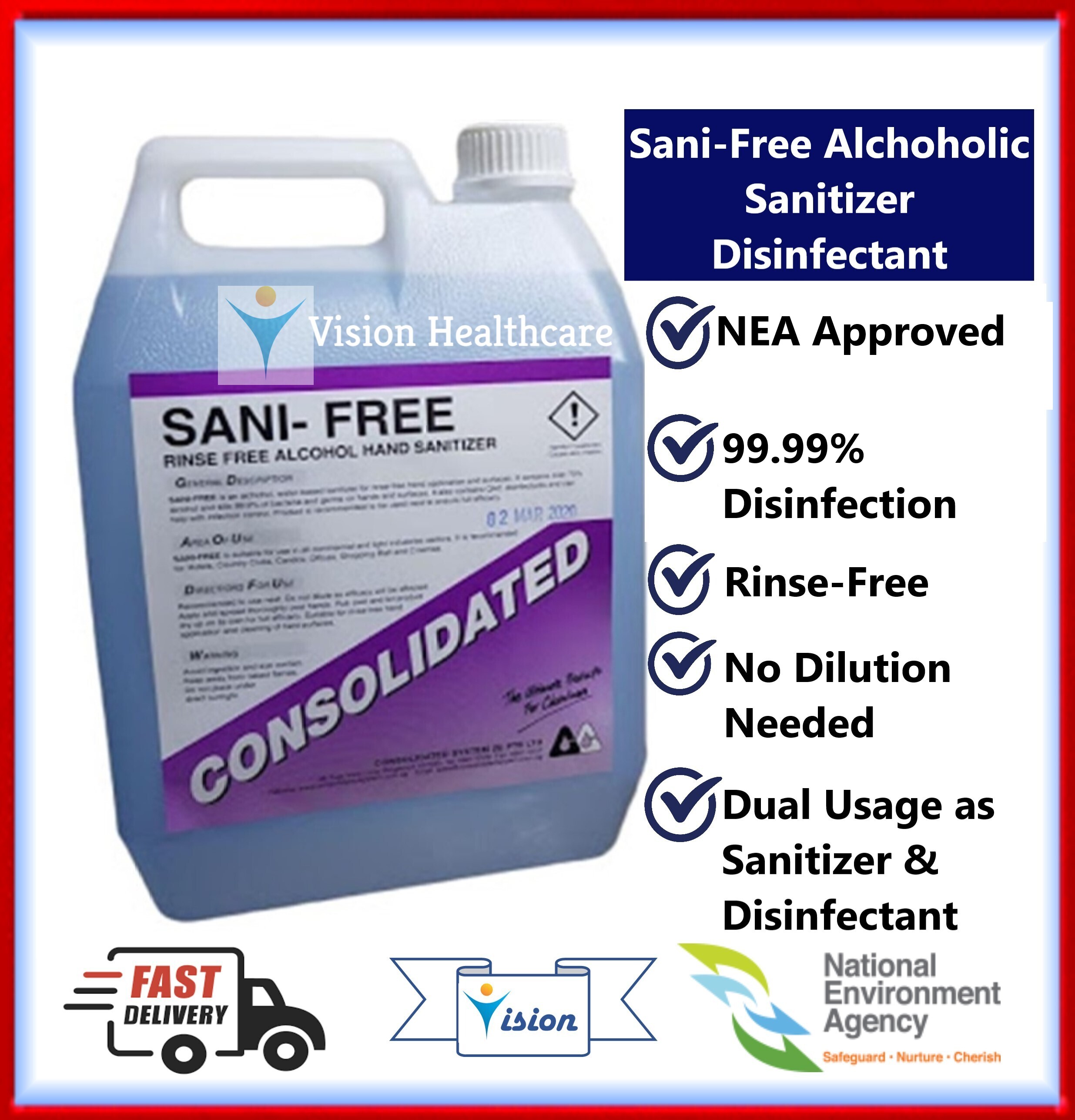 (NEA Approved) Sani Free Alcohol Sanitizer Sanitiser Disinfectant, 70% ...