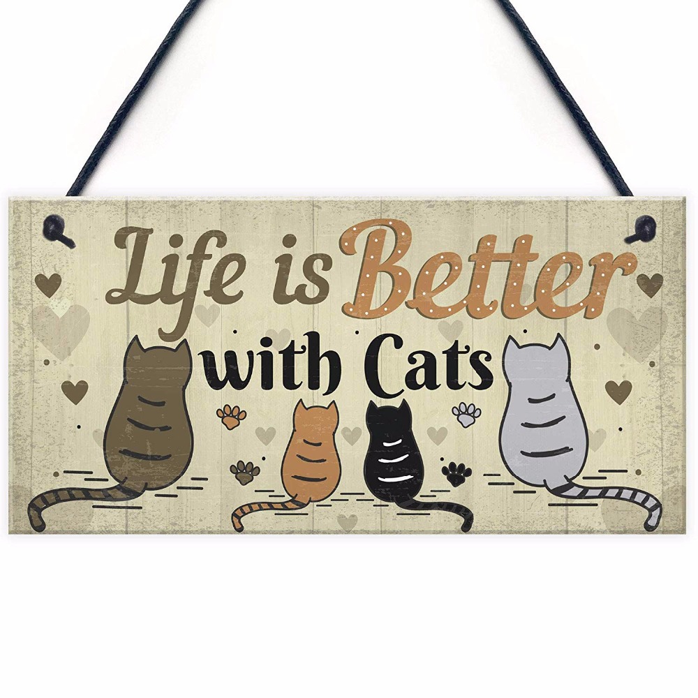 10x20cm Lovely Wooden Cat Sign Hanging Plaque Cute Wood Pendant Plates ...