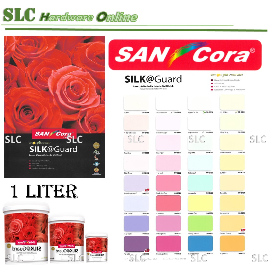 SANcora SILK@Guard Luxury & Washable Interior Wall Paint / Catalog 2 / (珍珠漆) / Cat Kilat Simen ...