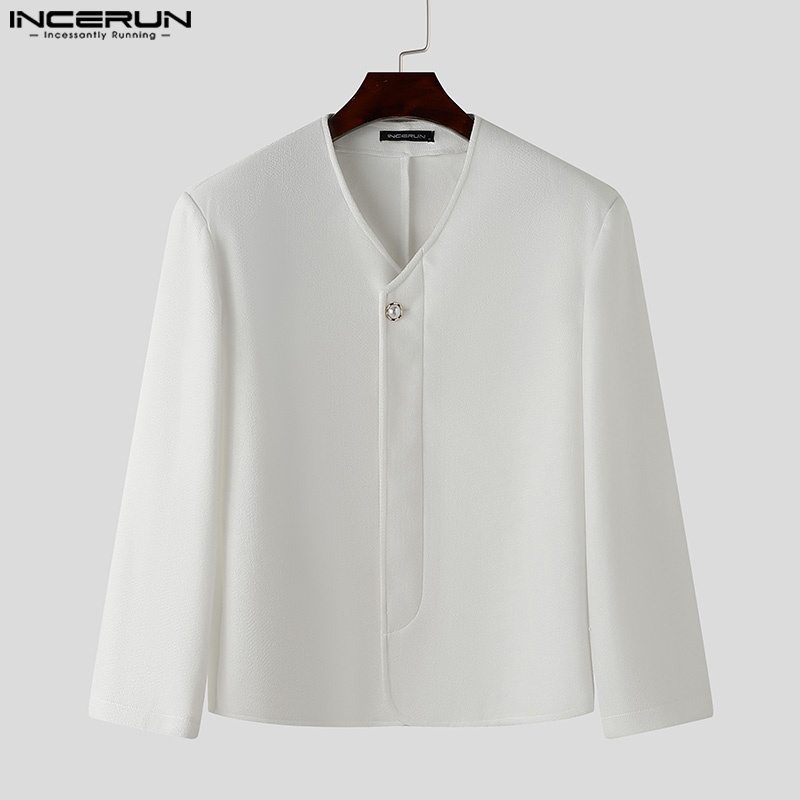 INCERUN Men's Collarless Cropped Design Suit Coats Solid All-match Long ...