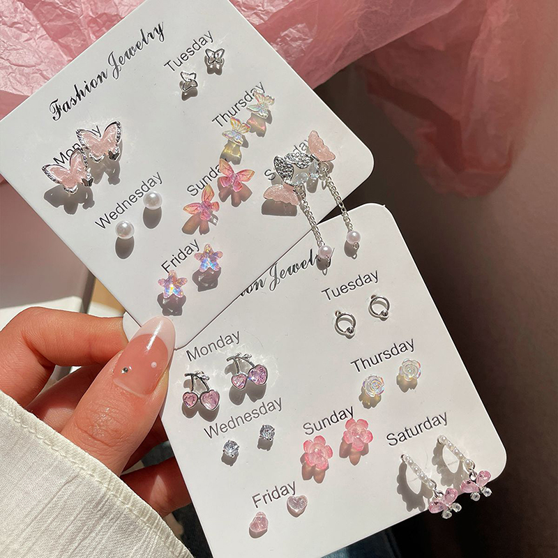 1Set Sweet Minimalist One Week Flower Earrings Set For Women Girls ...