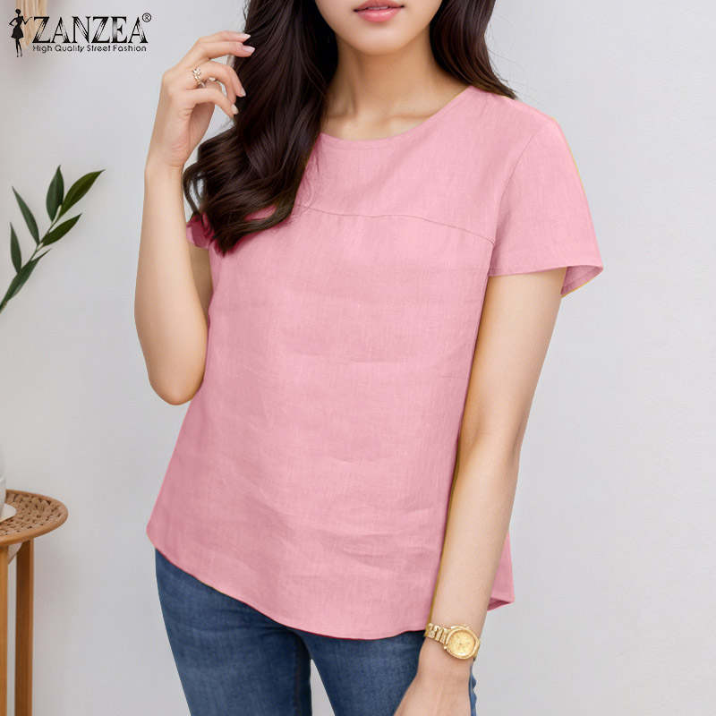 ZANZEA Women Elegant Raglan Sleeve Patchwork Blouses Crew Neck Solid ...