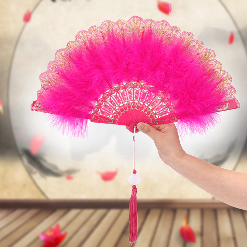 Lolita Feather Folding Fan Japanese Sweet Fairy Girl Dark Gothic Court ...