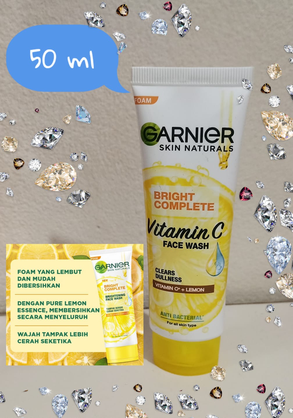 Garnier Bright Complete Vitamin C Face Wash Brightening Cleanser Foam ...