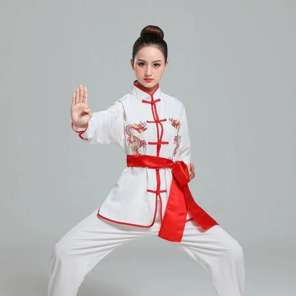 Men Women Chinese Traditional Dragon Wushu Uniform Kung Fu Costume Set