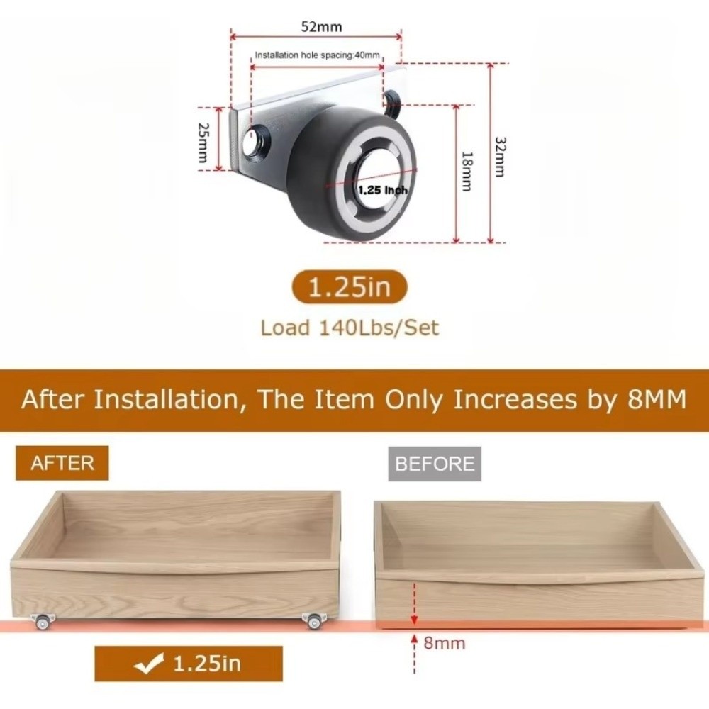 Gifts Mini Side Mount Caster Wheels Universal Silent Table Cabinet ...