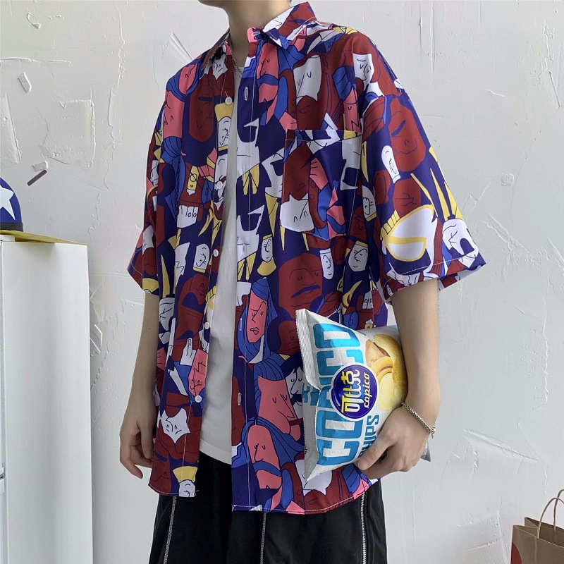 YOSEL เสื้อดอกไม้ฮาวายชายย้อนยุคฮ่องกงรสชาติสบายๆพอร์ตหลวมลมชายหาด ...