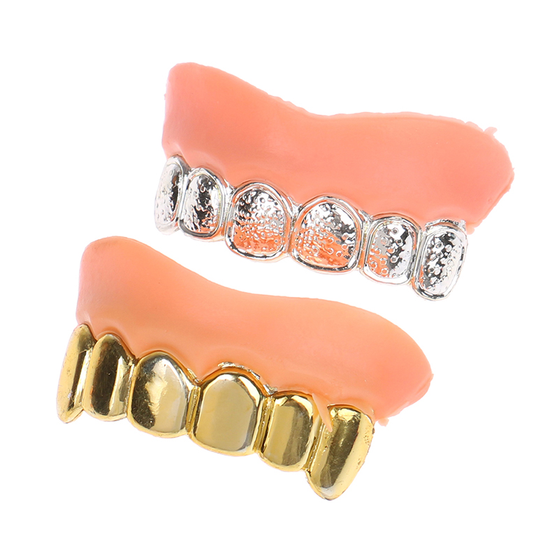 2PCS Halloween costumes electroplated gold and silver false teeth ...
