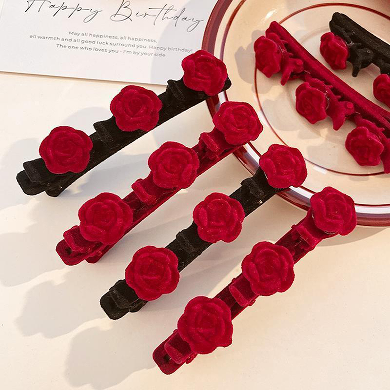 2Pcs Red Velvet Rose Hair Clips Small Flower Hairpins Elegant Hair Clip ...