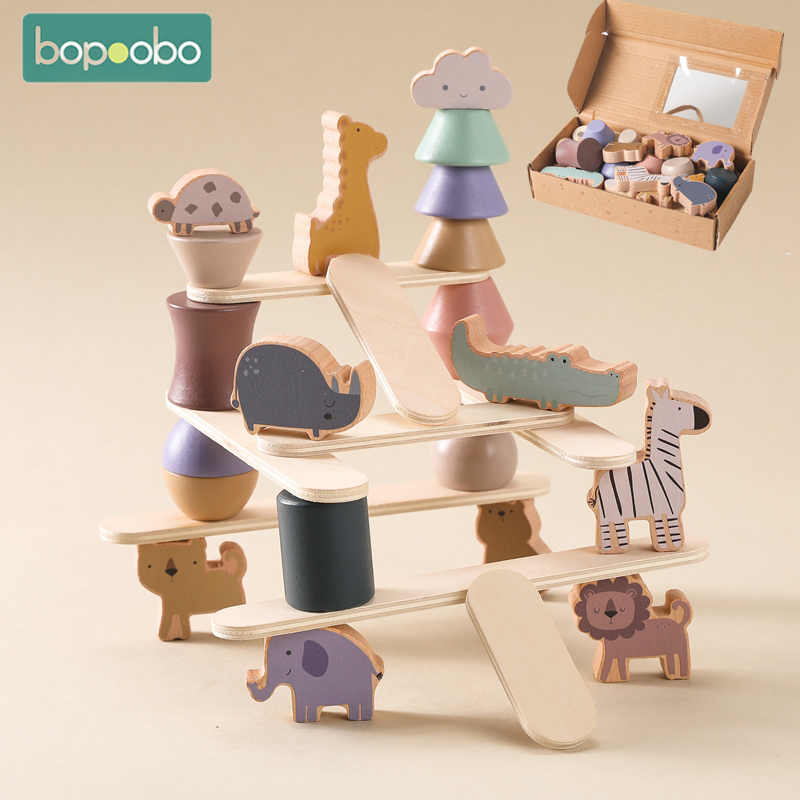 Kid Montessori Toy Animal Blocks Board Educational Balance Ability ...