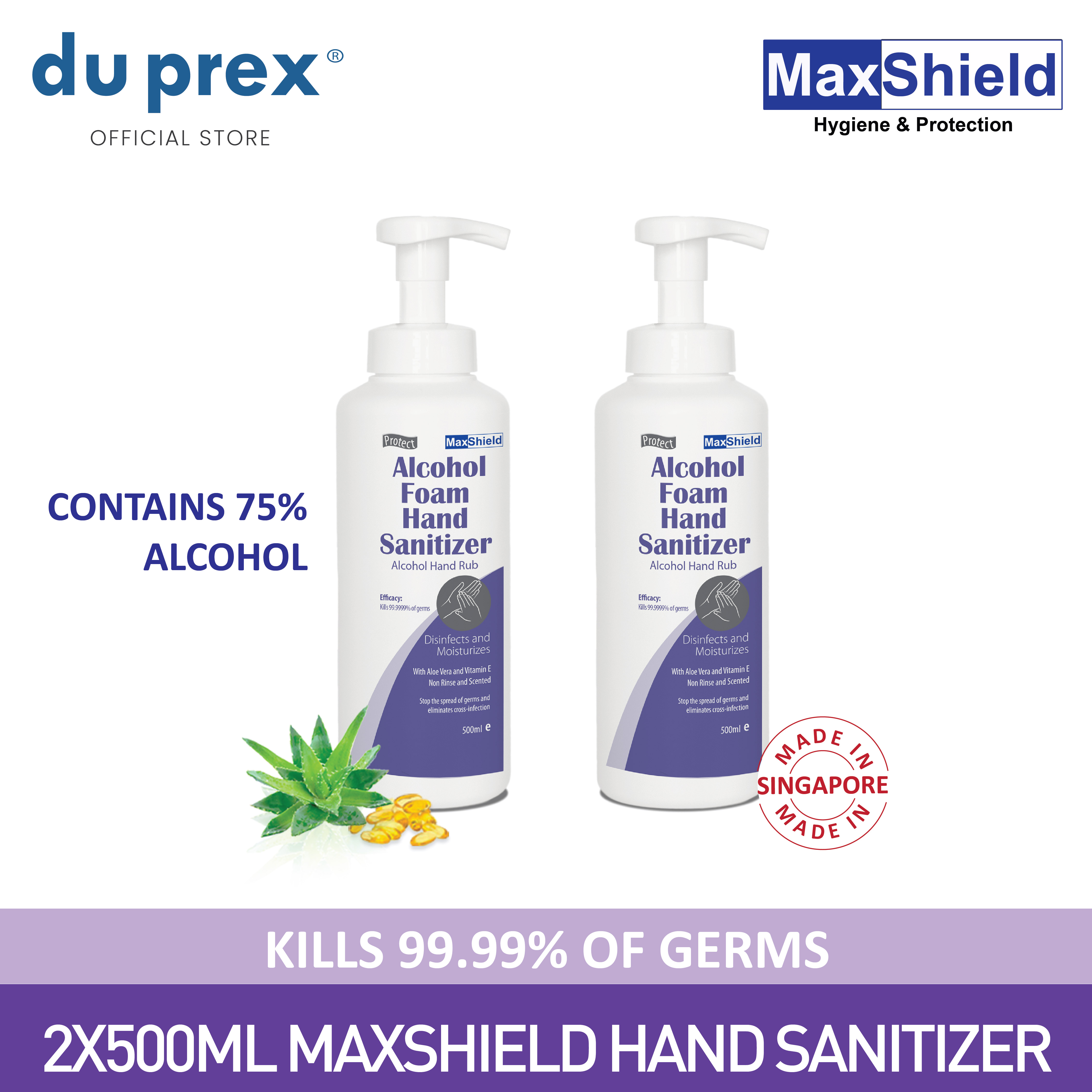 2x500ml MaxShield Alcohol Foam Hand Sanitizer/ 75% alcohol/ Kills 99.99 ...