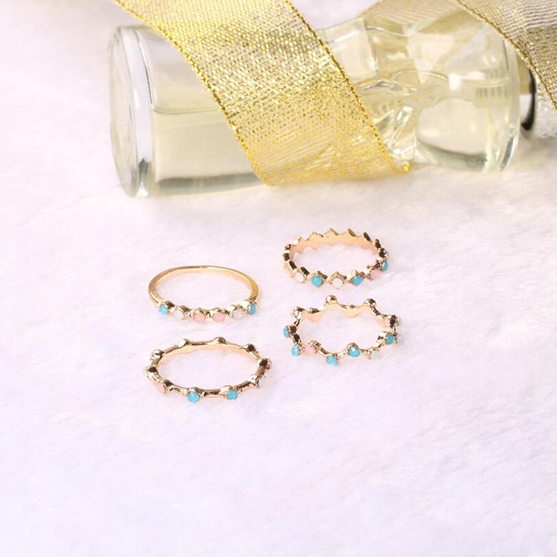 4 Pcs/set Bohemia Colorful Crystal Stone Finger Rings Set Wedding ...