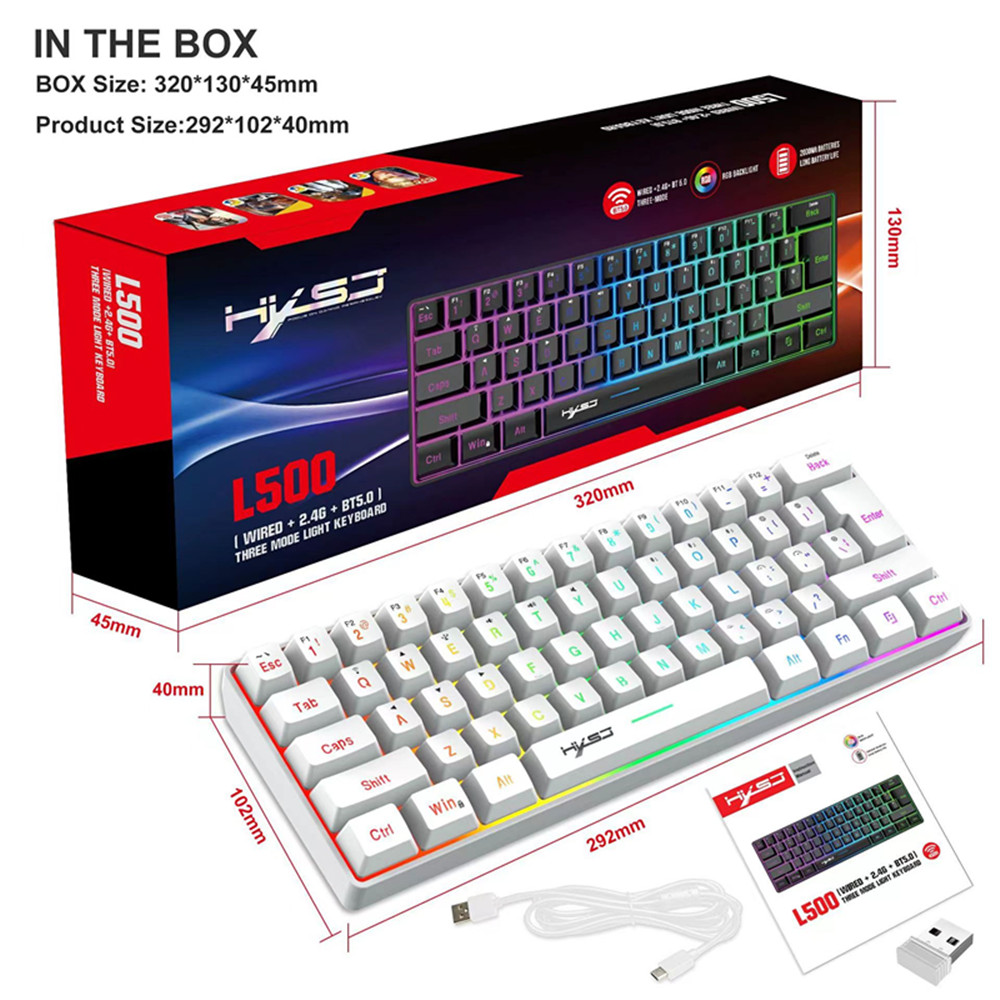 L500 three-mode 2.4G wireless rechargeable Bluetooth keyboard 61 keys ...