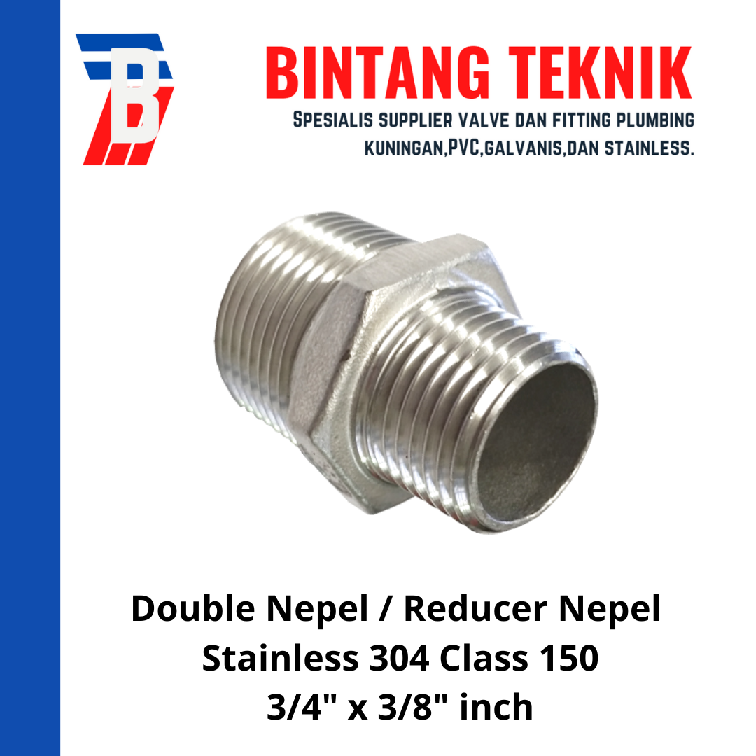 Double Nepel / Reducer Nepel (Nipple) 3/4" x 3/8" Stainless 304 #150 | Lazada Indonesia