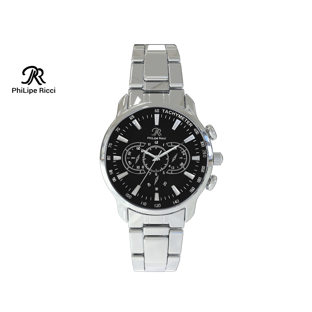 PhiLipe Ricci Jam Tangan Pria Rantai Besi Analog Black Series BLCK23 ...