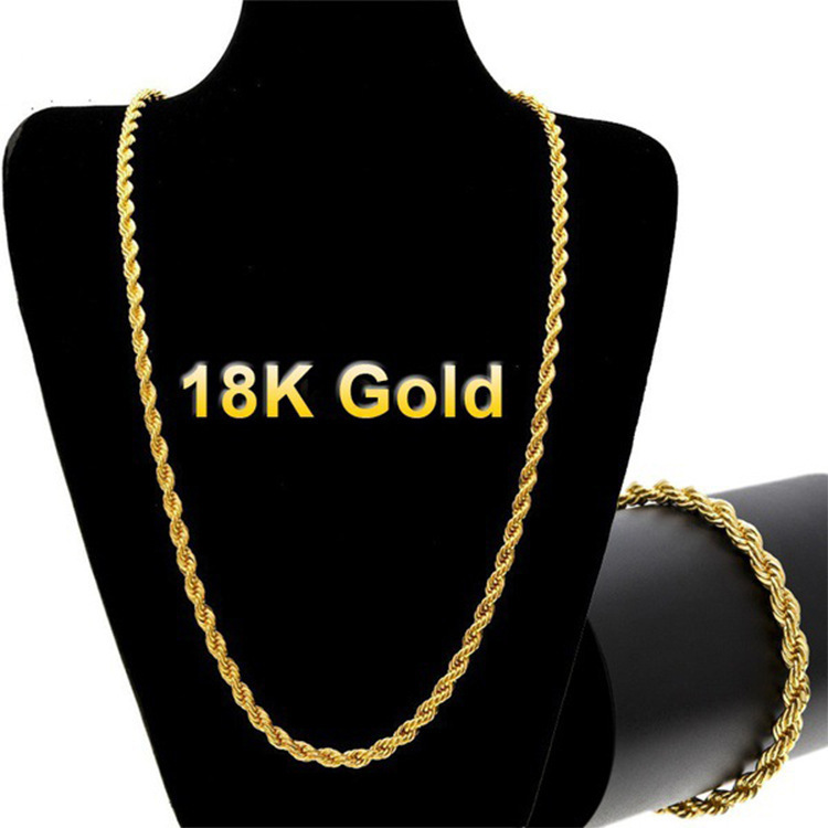 【Hot demand】18K Necklace 4mm Tough Twist Chain Gold-plated Twist Rope ...