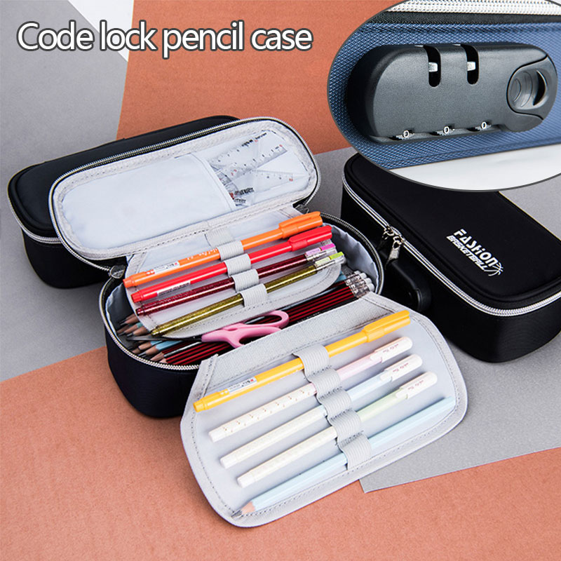 【LKFJ4OOOJL】Code Lock Pencil Case Kawaii 3 Compartment School Pouch ...