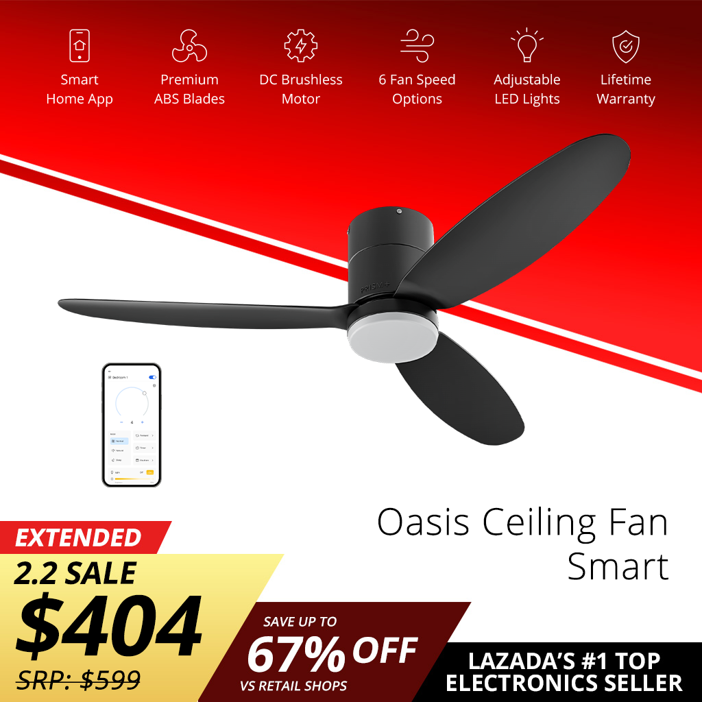 PRISM+ Oasis Ceiling Fan | 3 Blades | Integrated Dimmable Lights | 6 ...