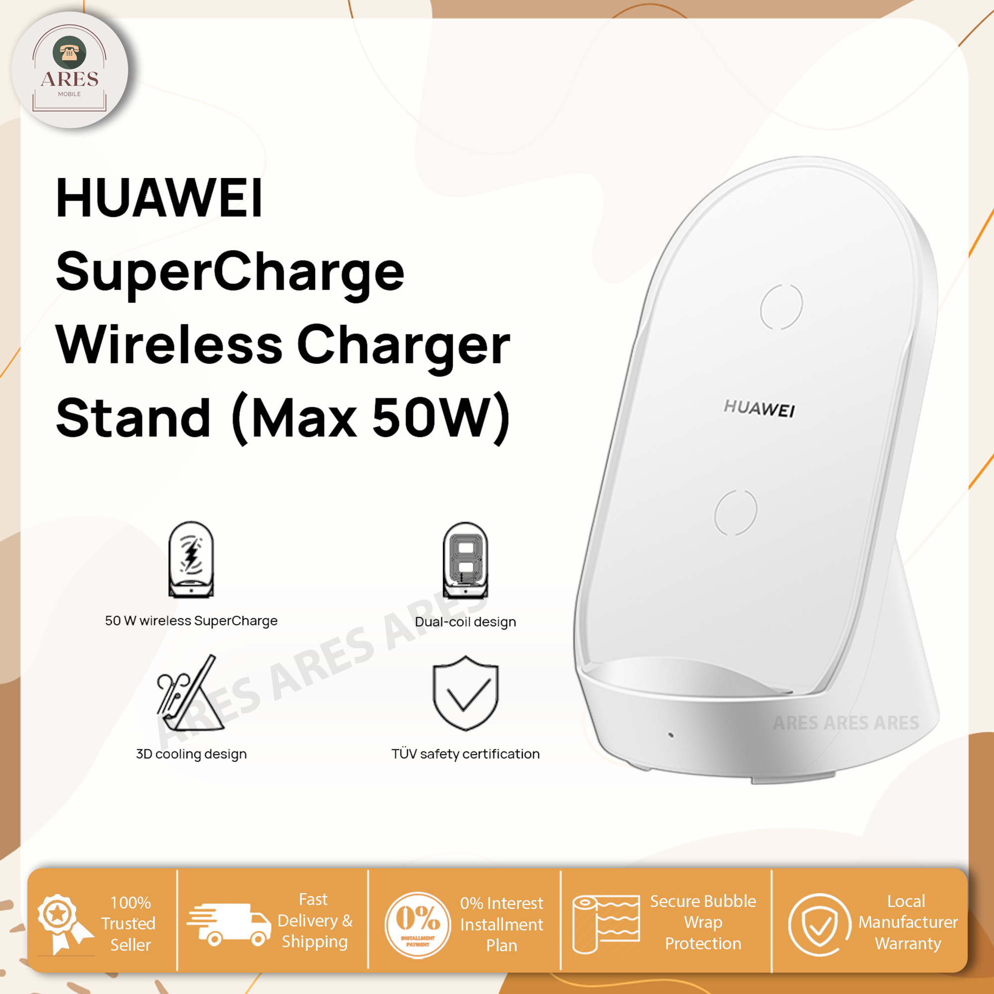 Huawei CP62R (Max 50W) Supercharge Wireless Charging Stand Original | TÜV Certified | Lazada