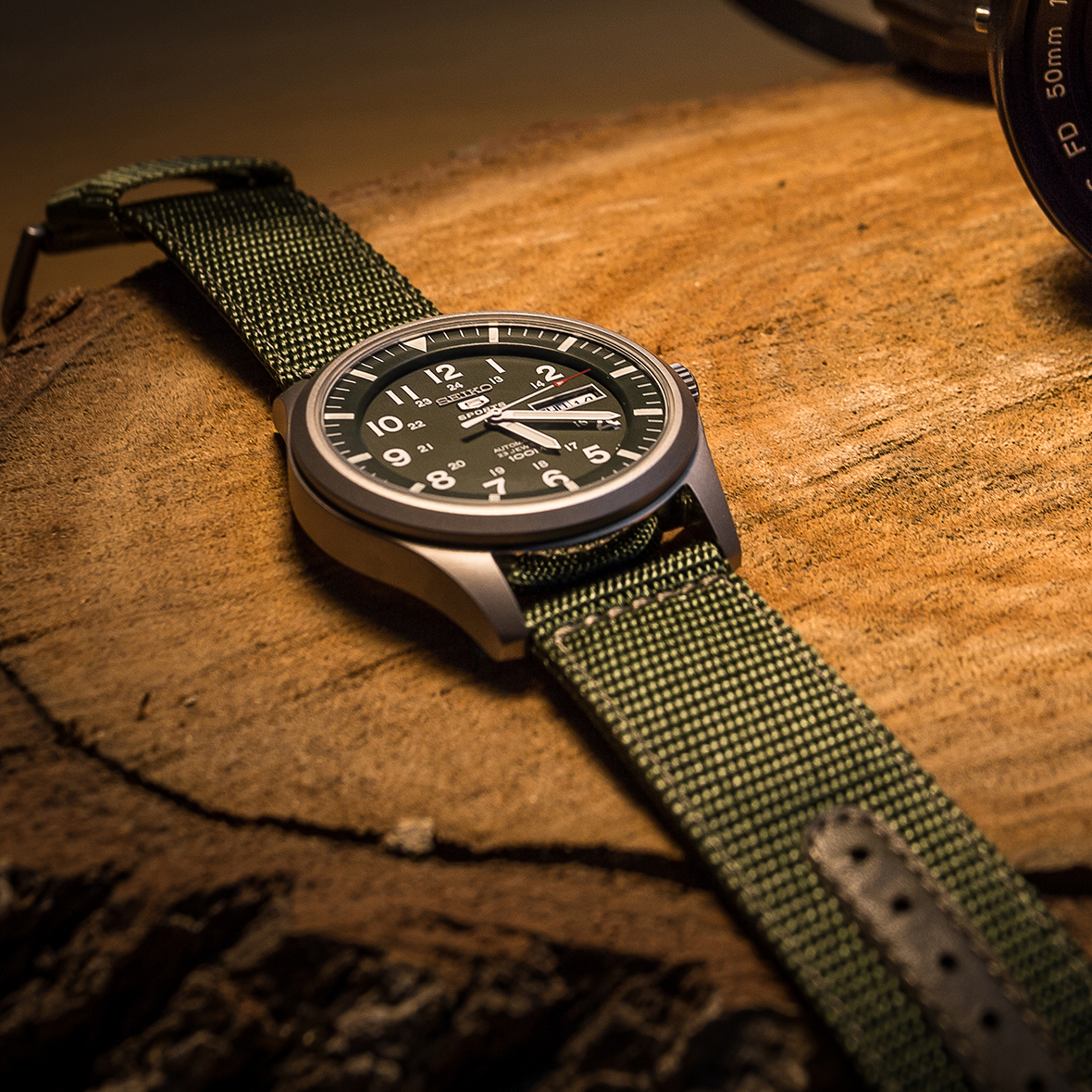 Seiko 5 Military Sports Dark Green Dial Nylon Automatic SNZG09J1 100M ...