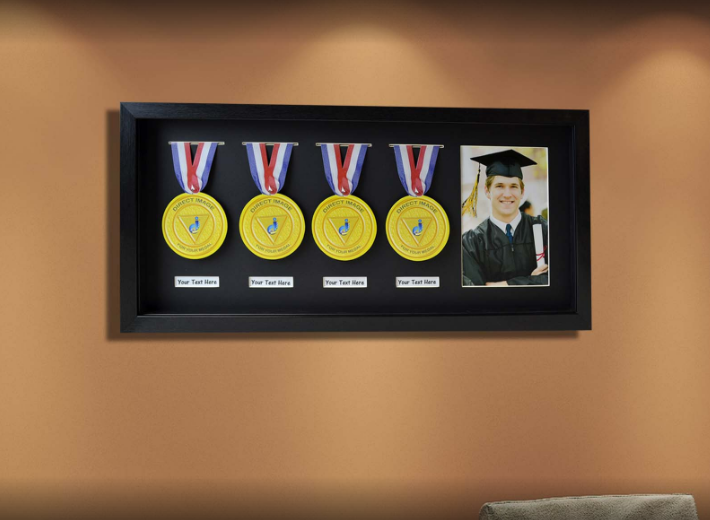 4 slots Medal Frame with 4R or 4X6 Picture Slot 8"x18" Wall Hanging ...