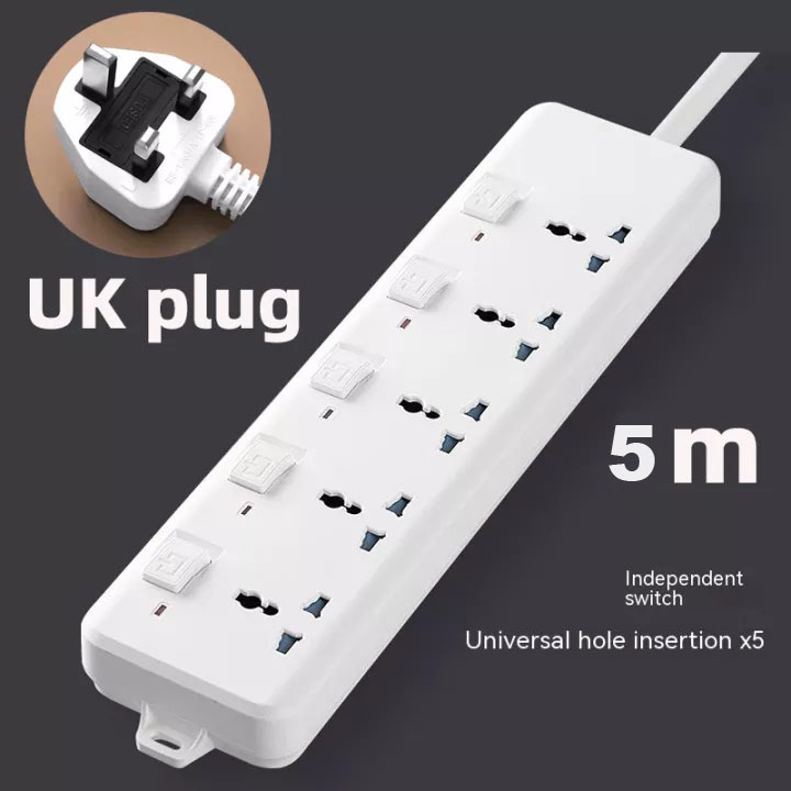Safety 2m 3meter CABLE WITH SWITCH Multi Extension Plug Universal 5 Way British Universal Power ...