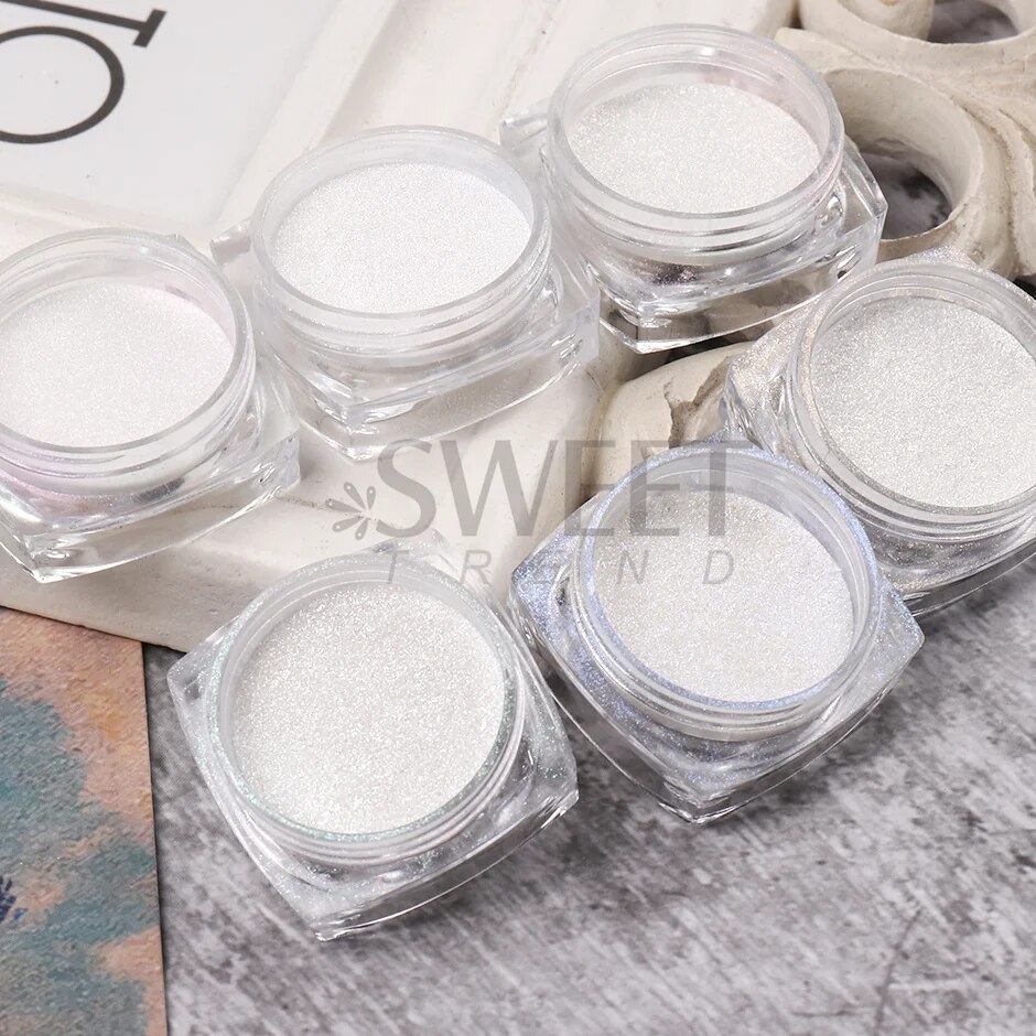 Mirror Pearl Shell Nail Powder Glimmer Moonlight White Chrome Pigment ...
