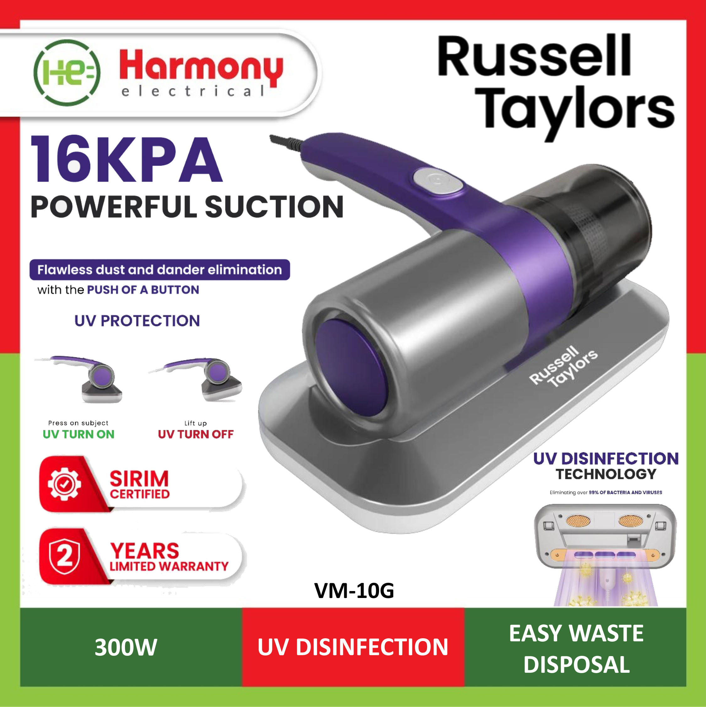 RUSSELL TAYLORS 300W Dust Mite Vacuum Cleaner VM-10G / VM-10 尘螨吸尘器 | Lazada