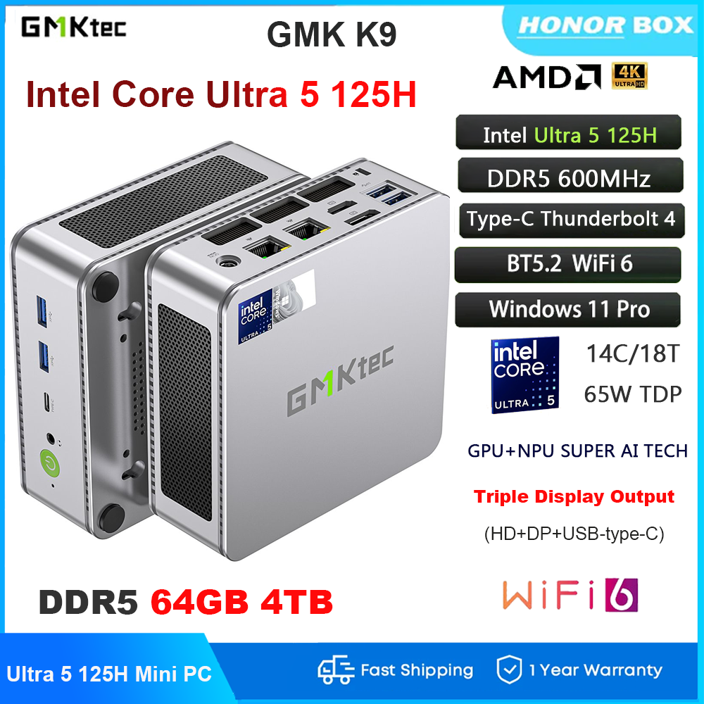 GMKtec K9 Intel พีซีขนาดเล็ก Core Ultra 5 125H Windows 11 Pro DDR5 ...