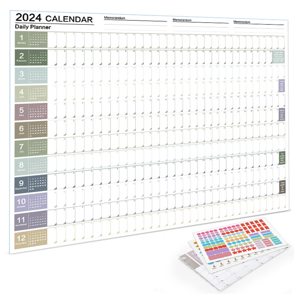 2024 Wall Hanging Calendar English Yearly Planner Sheet Daily Schedule ...