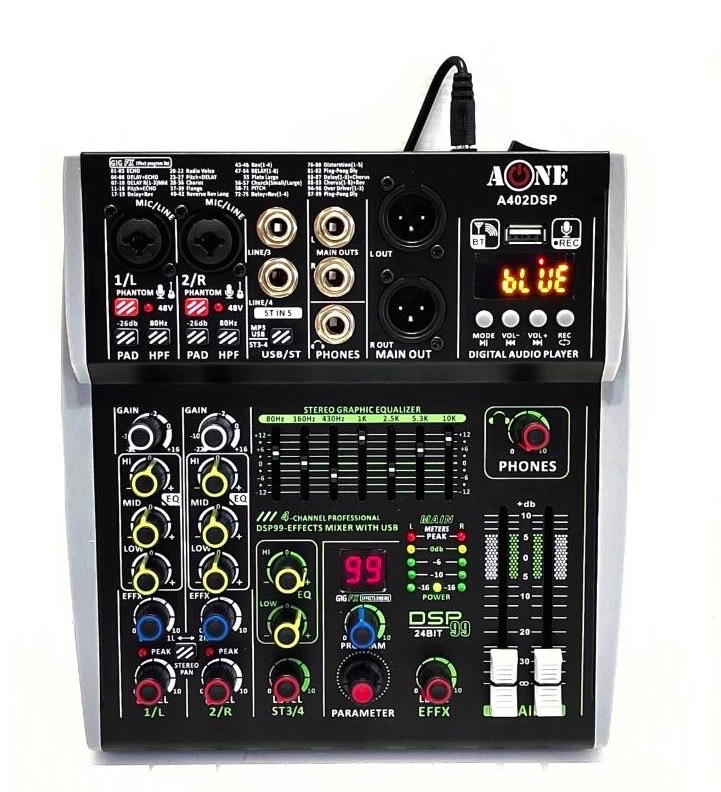 A-ONE มิกเซอร์ MIXER 4CH ปรับแต่งเสียง ผสมสัญญาณเสียง 4ช่อง เอฟเฟกแท้ ...