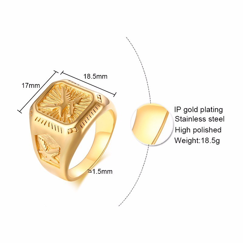 【The Global Box】American Animal Signet Ring for Men Golden Stainless ...