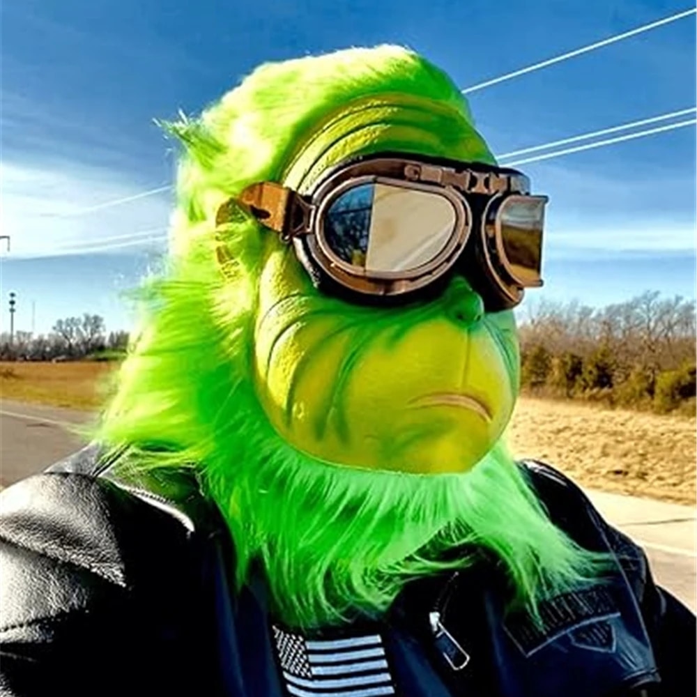 Christmas Green Thief Monster Mask Latex Full Head Mask With Red Santa ...
