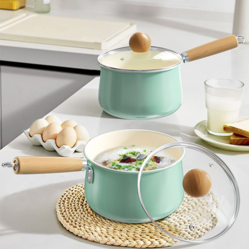 Universal Non-stick Ceramic Glaze Milk Pot Wood Handle Mini Saucepan ...