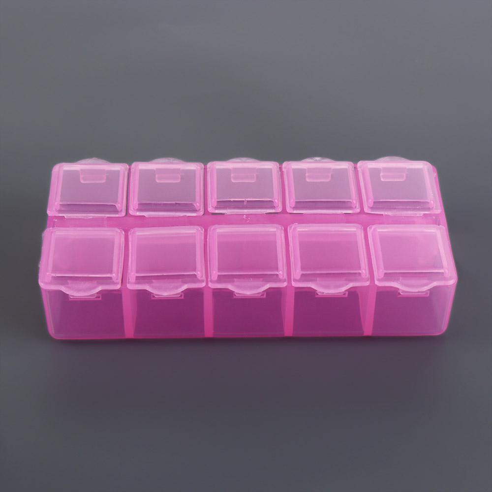Simplicity Transparent Bead Organizer Plastic Pink 10 Grid Square Box ...
