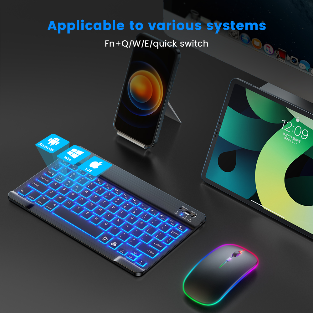 EMTRA Backlit Backlight Bluetooth Keyboard Mouse For IOS For Portuguese ...