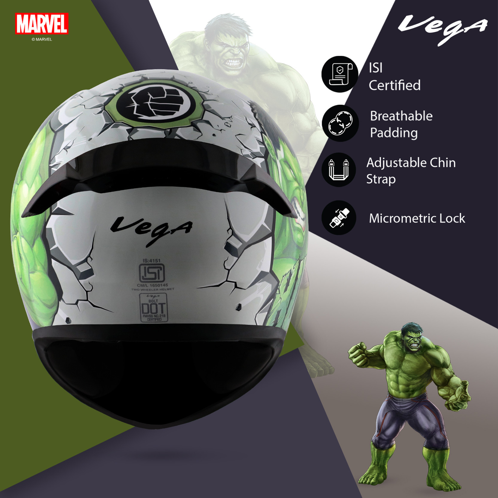 VEGA BOLT _MARVEL HULK EDITION FULL FACE MOTORCYCLE HELMET | RIDERS ...