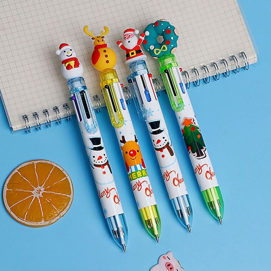 1pc Cartoon Six Color Pen Santa Claus Xmas Tree Elk Snowman Ballpoint ...