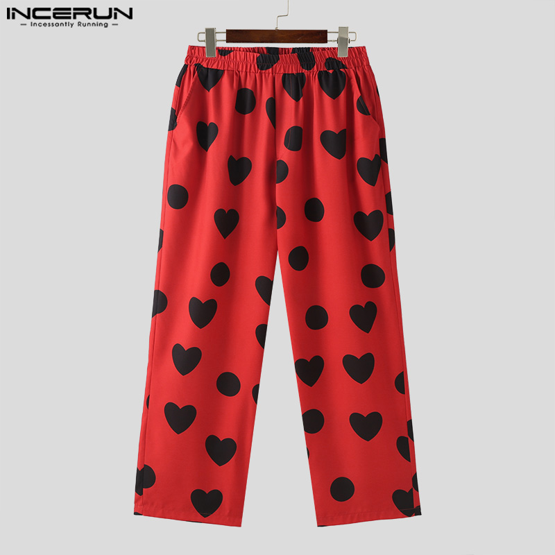 INCERUN Men Trousers Stylish Well Fitting Love Printed Long Pant ...