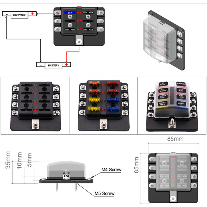 Car 6 Way 8 Way Fuse Terminal Block Auto Track Fuse Holder Box Wiring ...