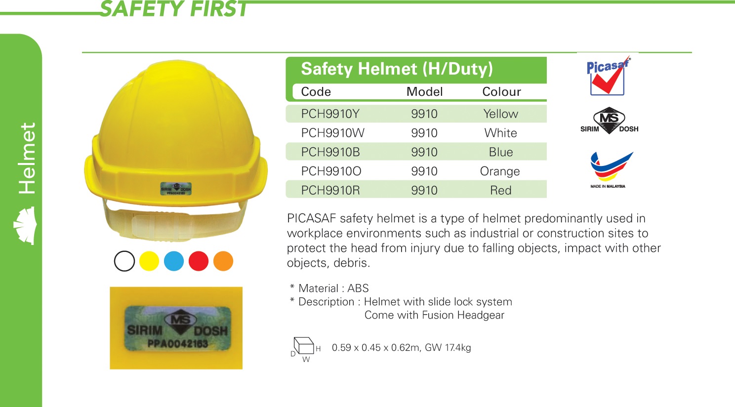 Picasaf Heavy Duty Safety Helmet (Sirim) | Lazada