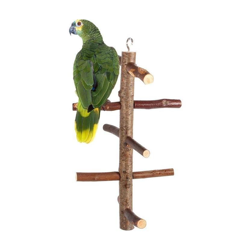 Bird Perch Natural Wood Bark Rotating Ladder Parrot Cage Stand Toy For ...