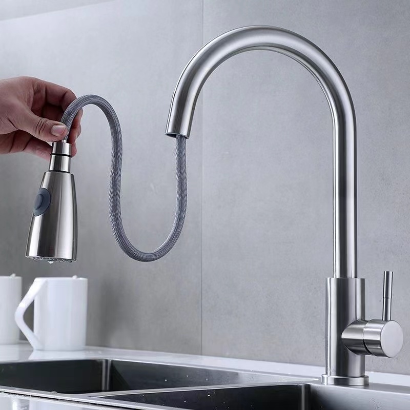 SUS304 Kitchen Faucet 360°Swivel Pull Out Kitchen Tap Two Water Outlet ...