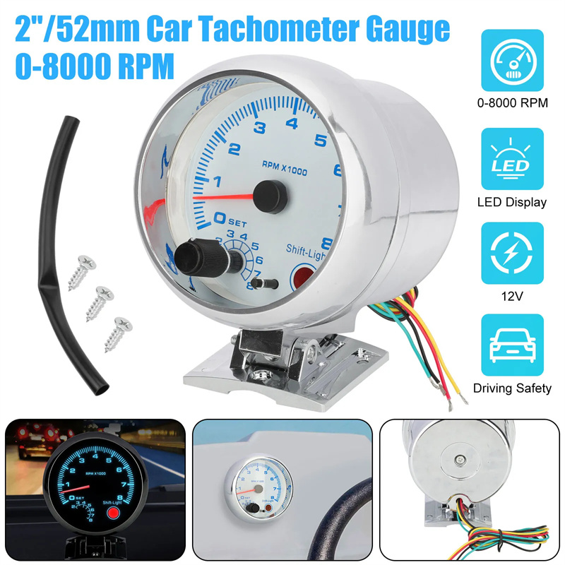 3.75'' Car Universal Silver Tachometer Gauge Blue Inter Shift Light 0 ...