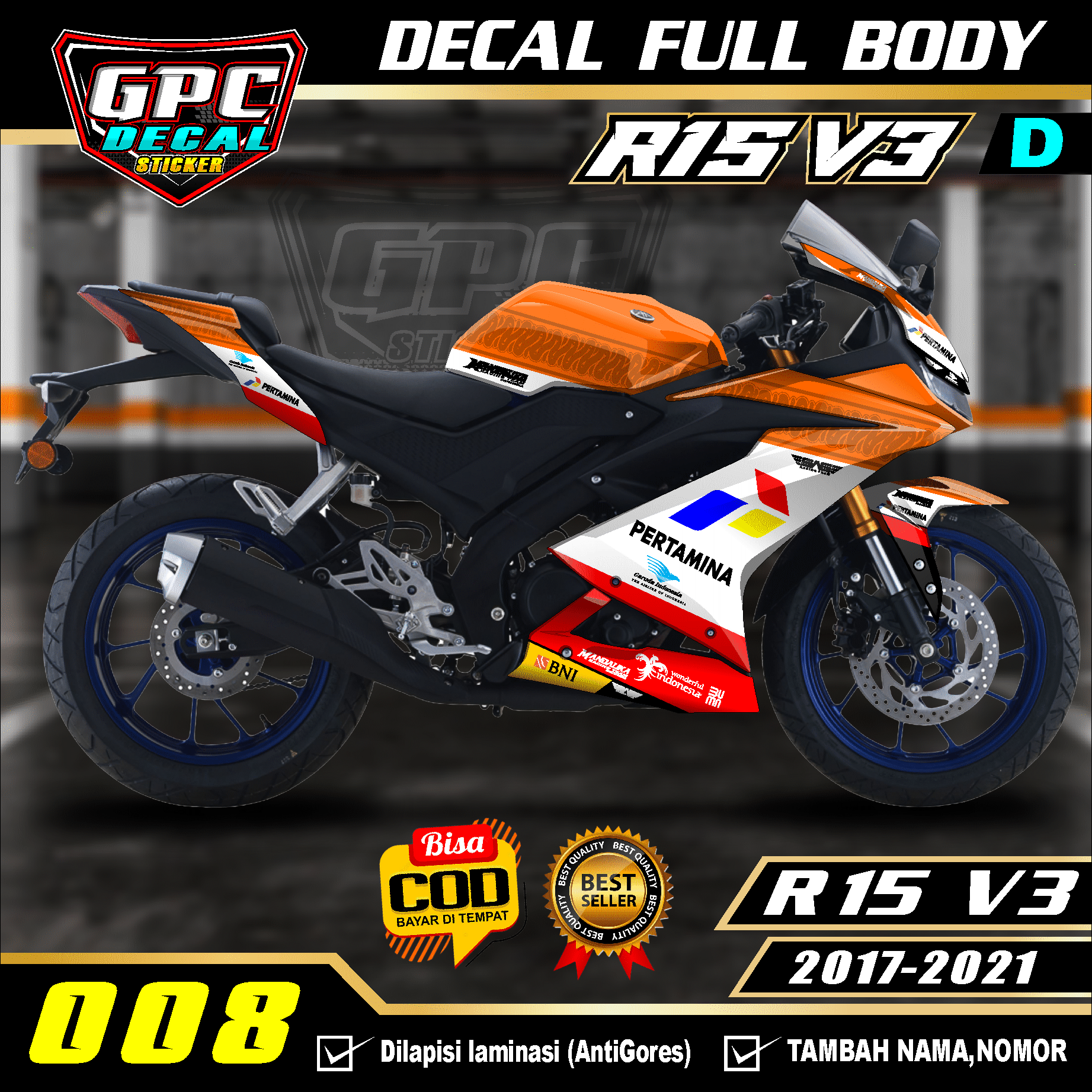 DECAL FULL BODY Stiker Striping Variasi R15 V3 2017-2021-Desain ...
