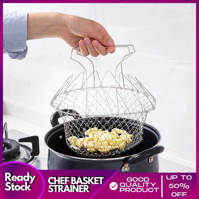 Stainless Steel Expandable Fry Chef Basket Kitchen Colander Magic Mesh ...