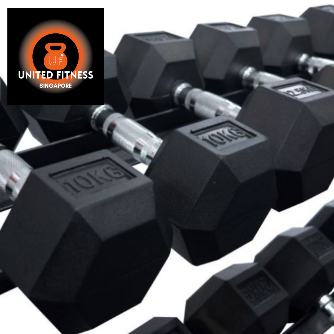 🇸🇬READY STOCK! Single Rubberized Hex Chromed Knurling Handle Dumbbell ...